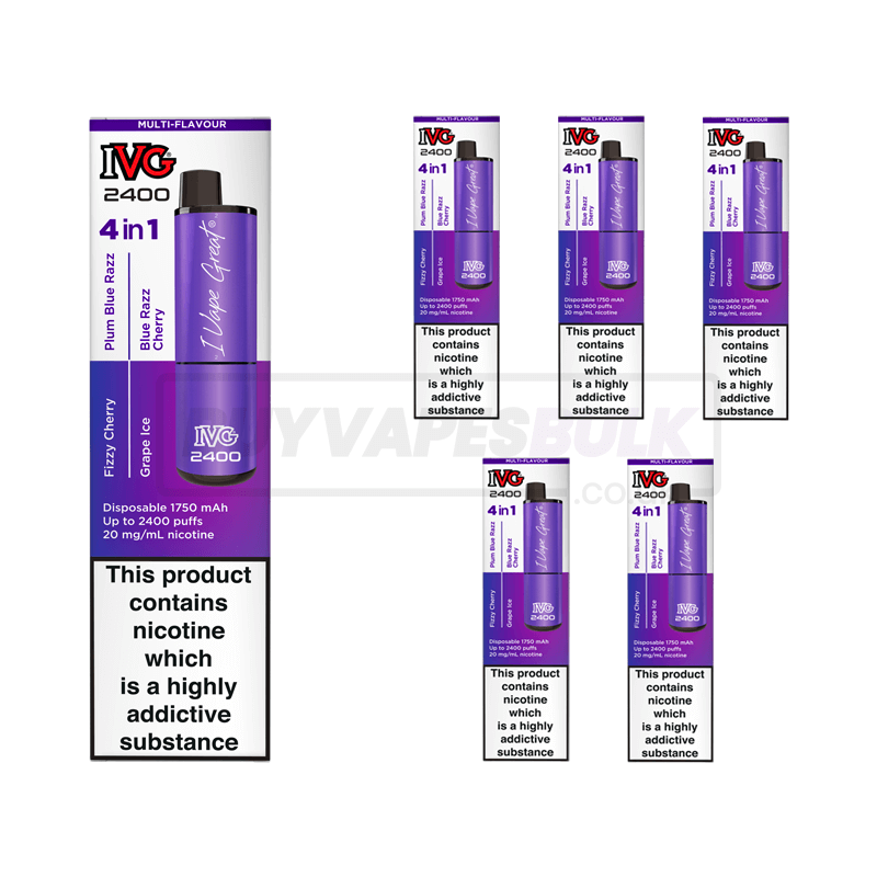 Purple Edition IVG 2400 Puff Disposable Vape 5 Pack | Buy Vapes Bulk