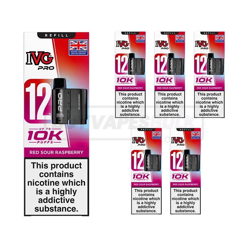 Red Sour Raspberry IVG Pro 12 Refill Pods 5 Pack | Buy Vapes Bulk