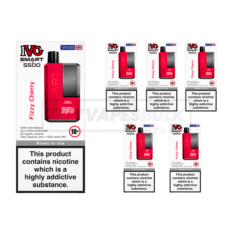 Fizzy Cherry IVG Smart 5500 Puff Disposable Vape 5 Pack – Buy Vapes Bulk